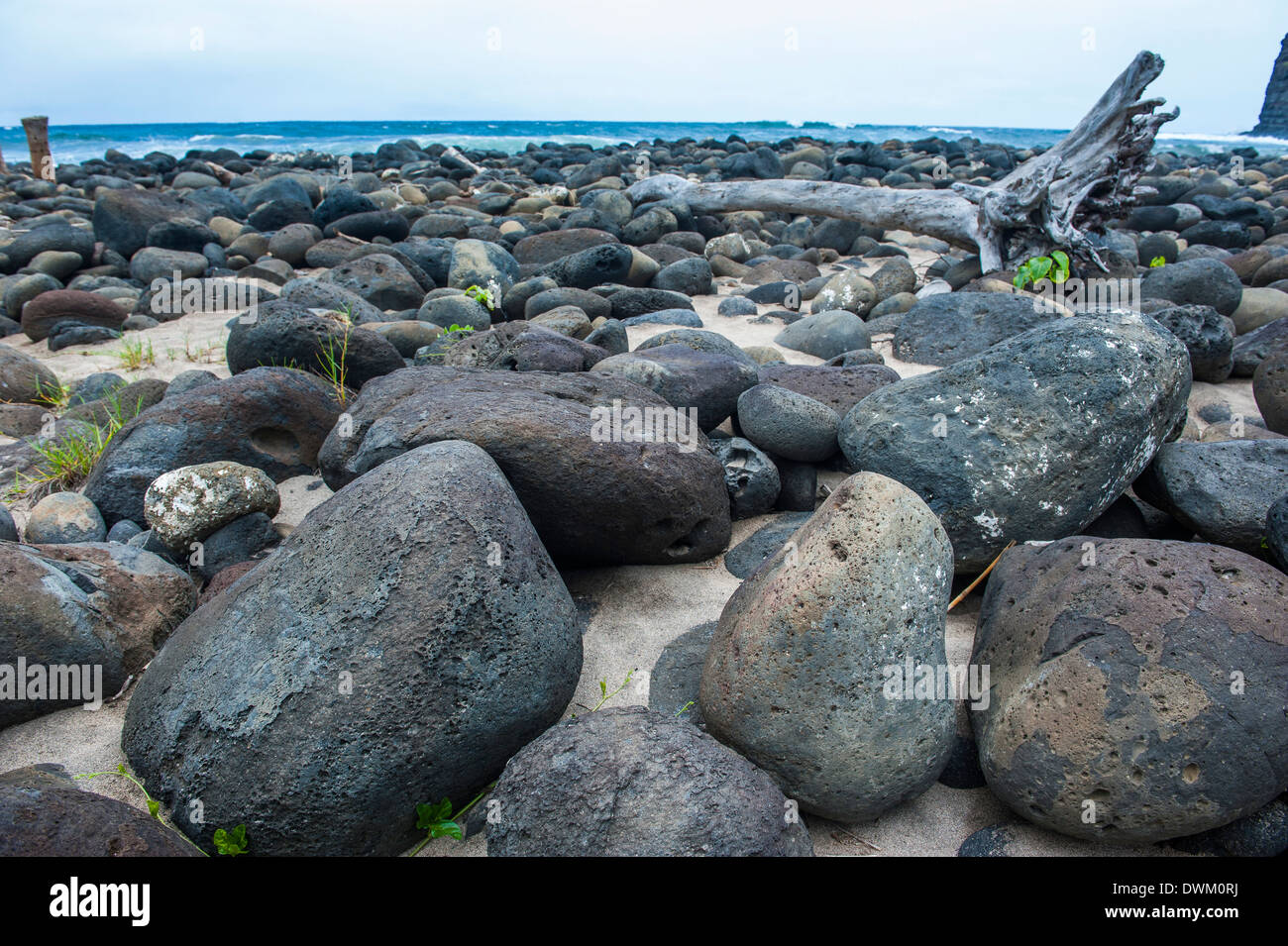 Huge pebbles on Halawa Beach in Halawa Bay on the island of Molokai ...