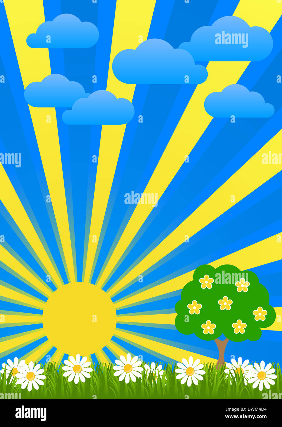 Dawn Flower Fields flooded with sunlight Stock Photo - Alamy