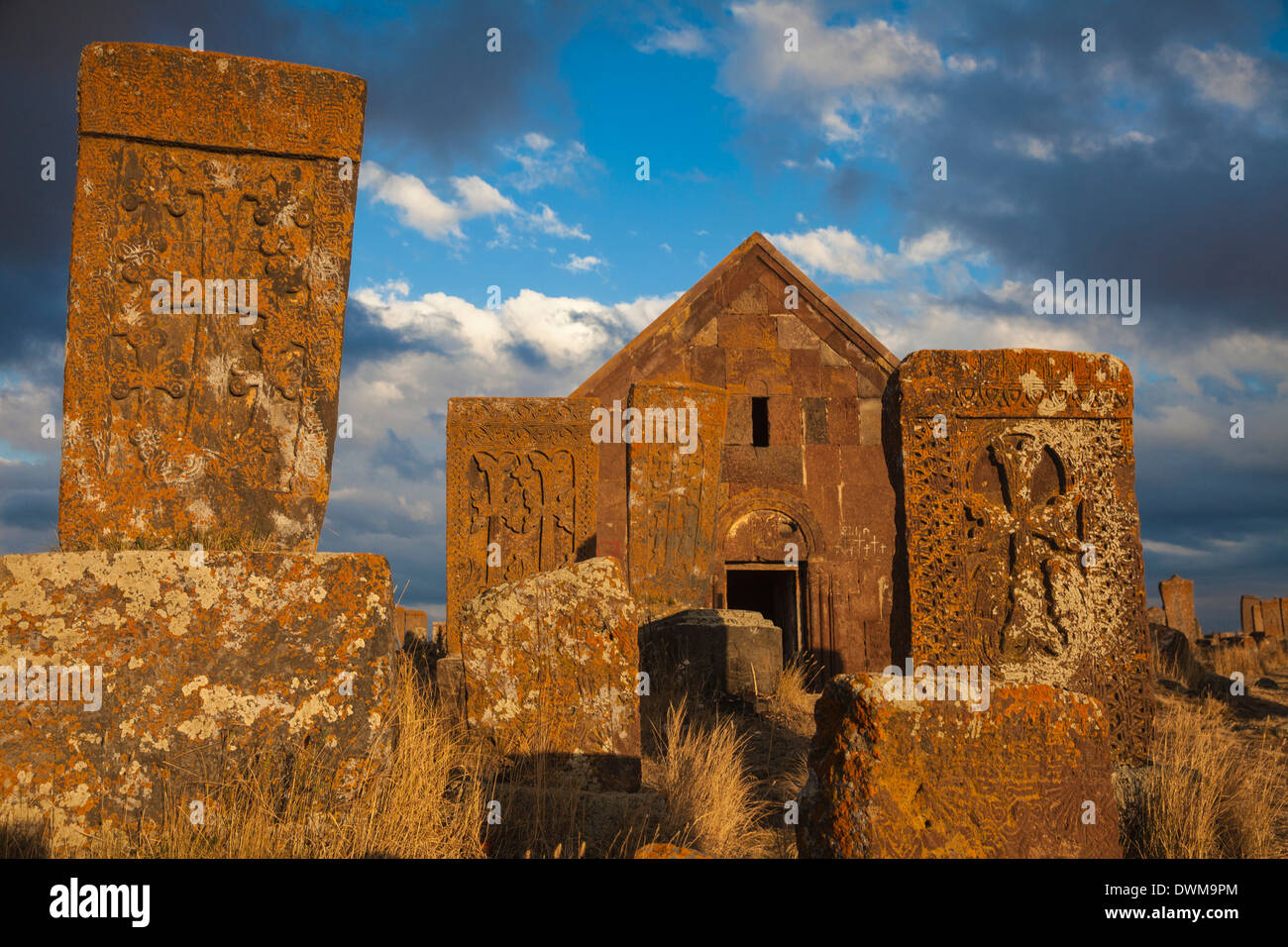 Khachkars at Noratus cemetery, Lake Seven, Armenia, Central Asia, Asia ...