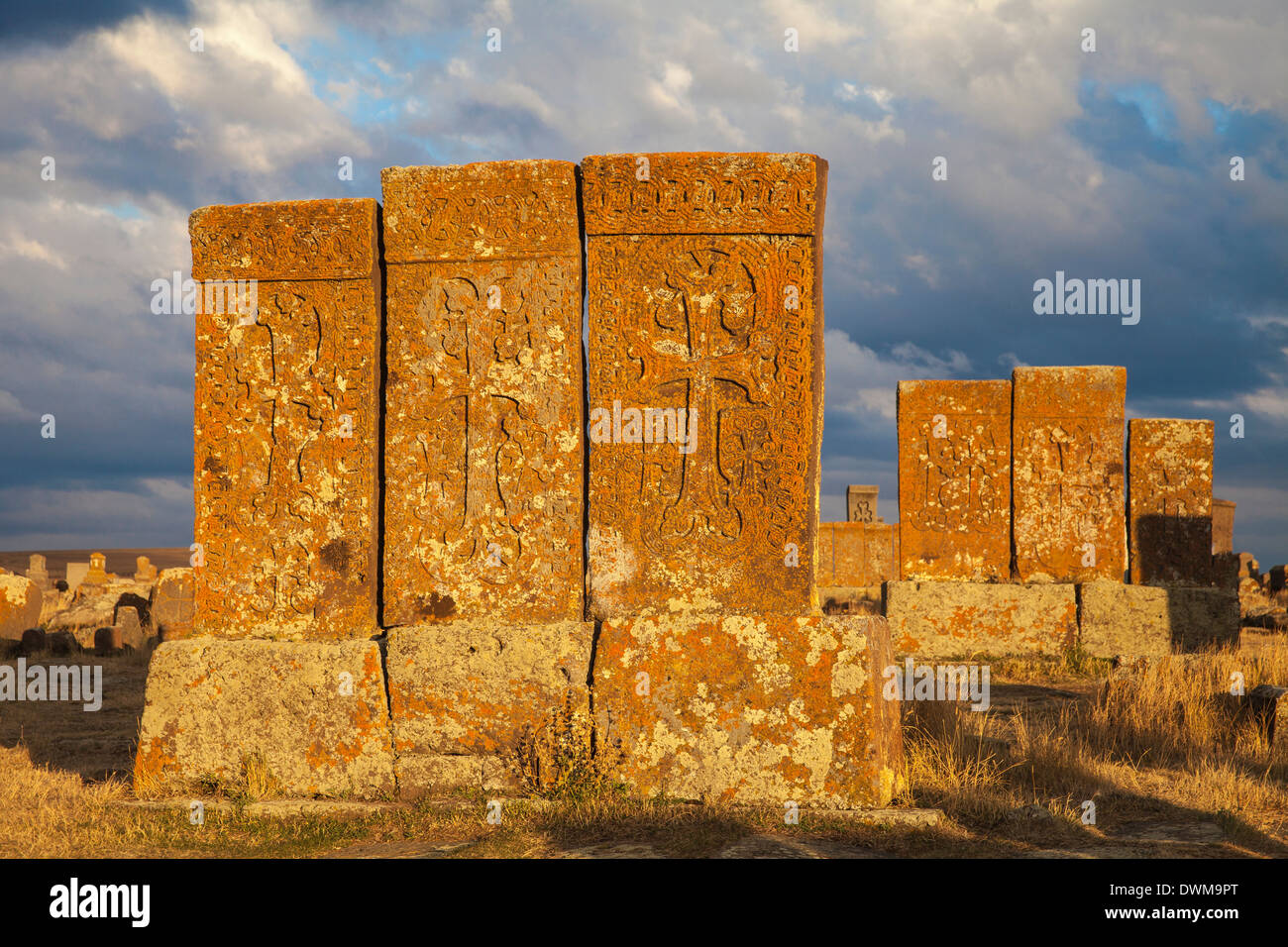 Khachkars at Noratus cemetery, Lake Seven, Armenia, Central Asia, Asia ...