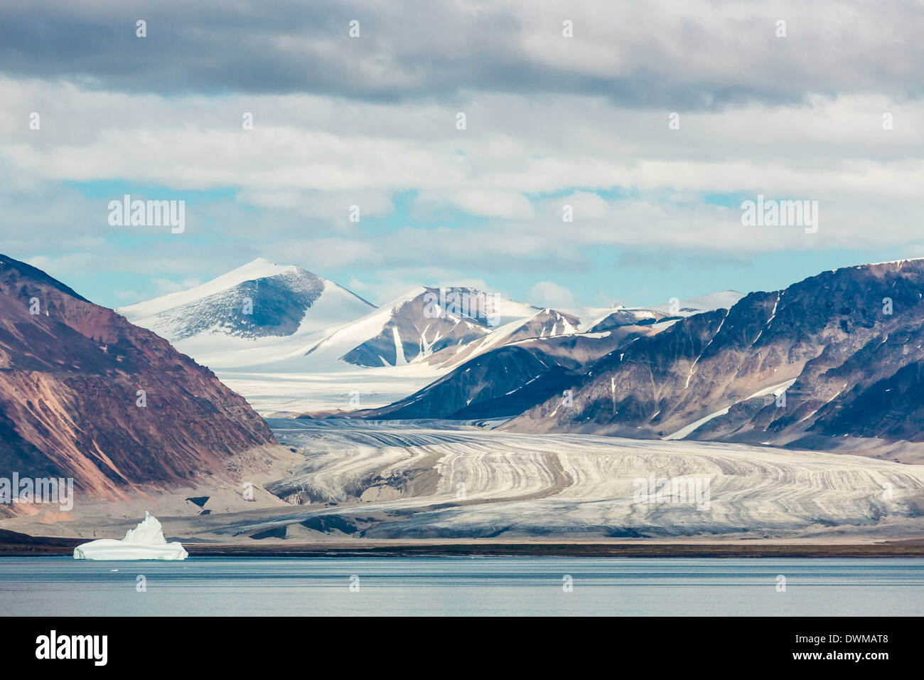 View of snow-capped mountains from Cape Hay, Bylot Island, Nunavut ...