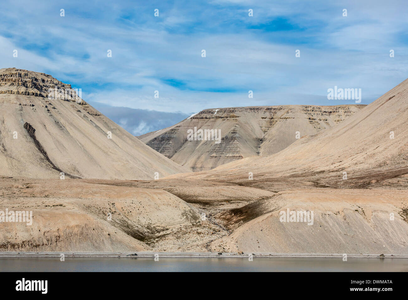 View of sedimentary layers from Cape Hay, Bylot Island, Nunavut, Canada ...