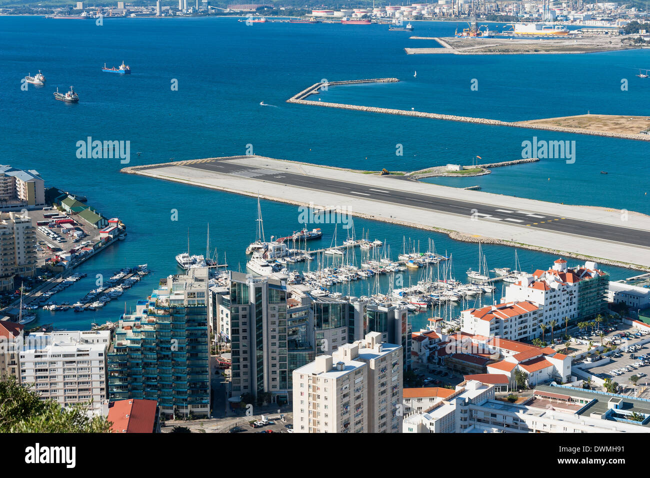 Gibraltar Marina and Airstrip Stock Photo - Alamy