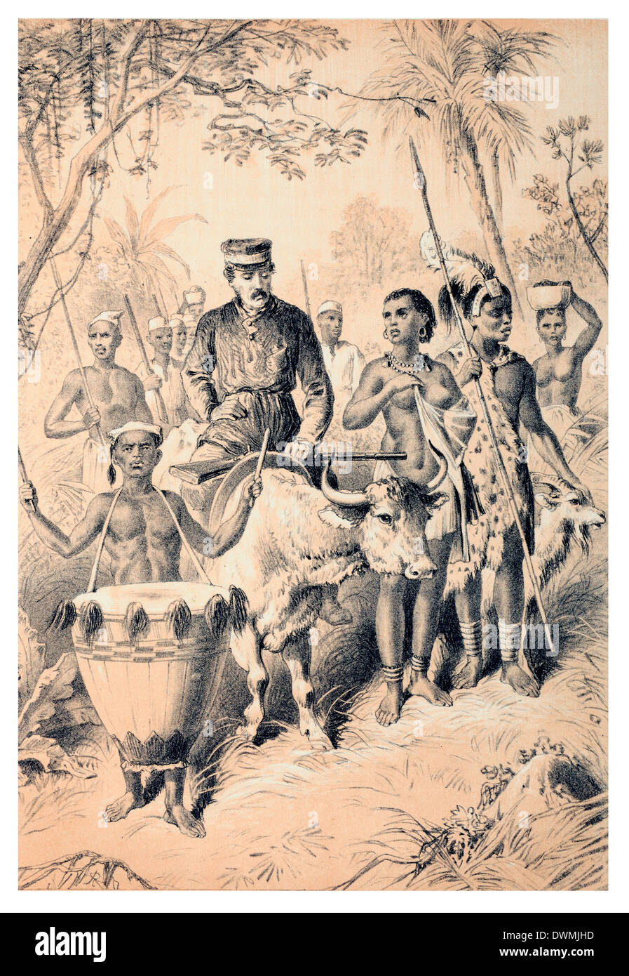 Livingstone weak from fever escorted to Shinte's Town Stock Photo - Alamy