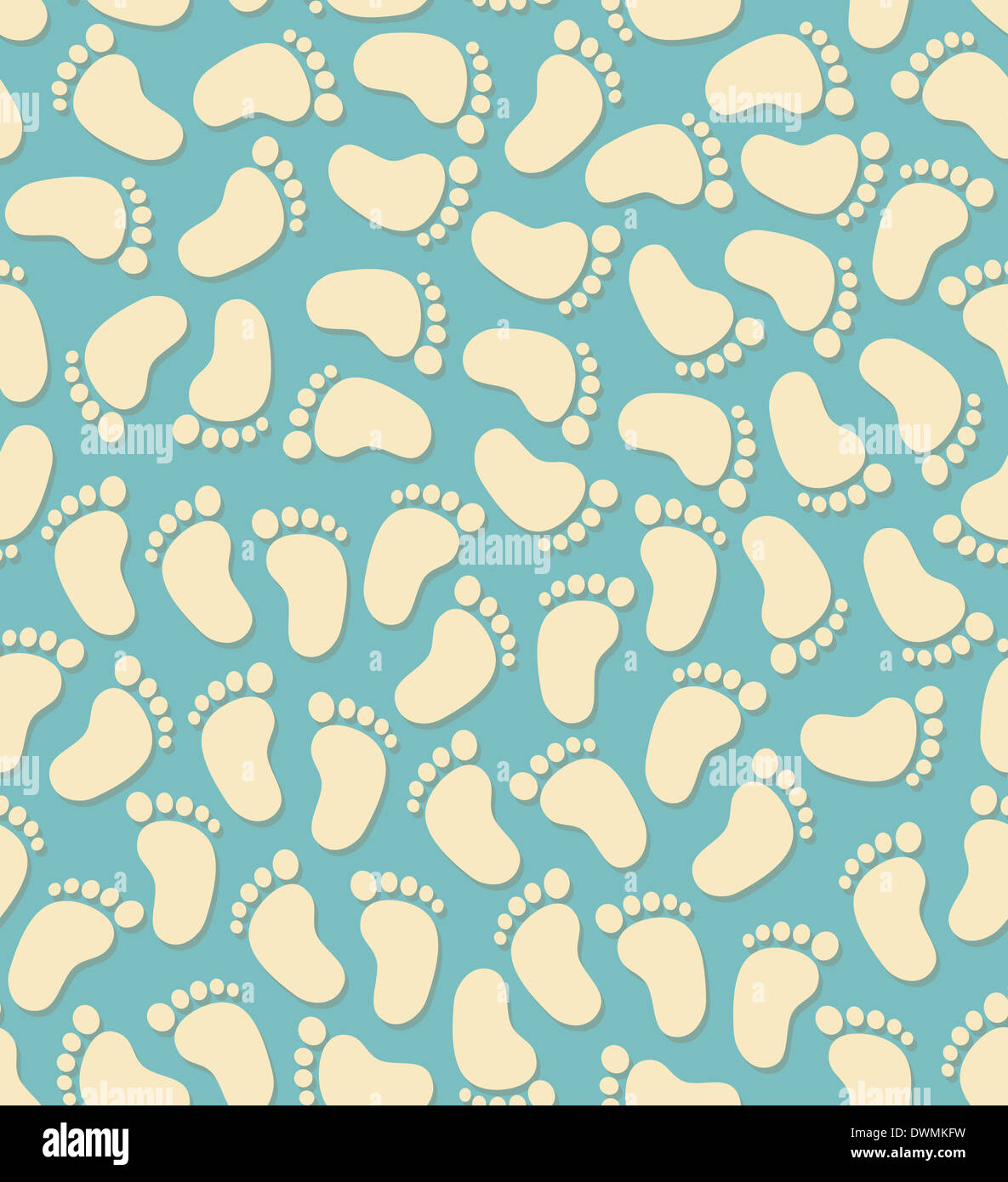 Stylized footprints of little baby feet crawl on a light blue ...