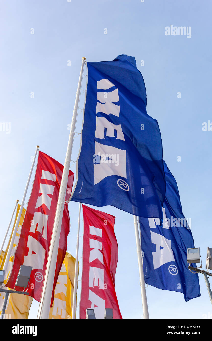 IKEA flags against sky at IKEA Samara Store Stock Photo - Alamy