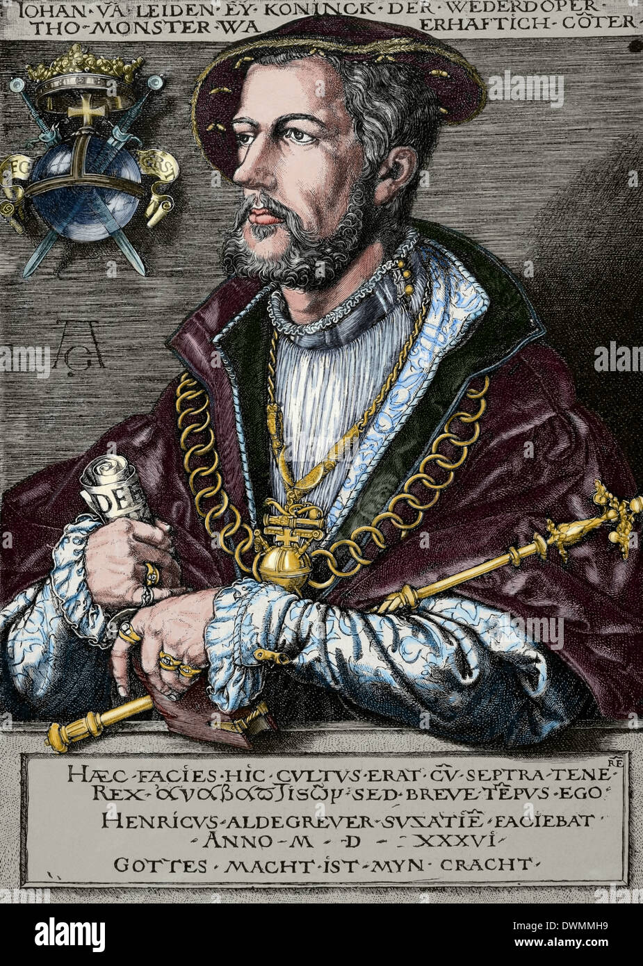 John of Leiden (1509-1536). Anabaptist leader. Portait as King of ...