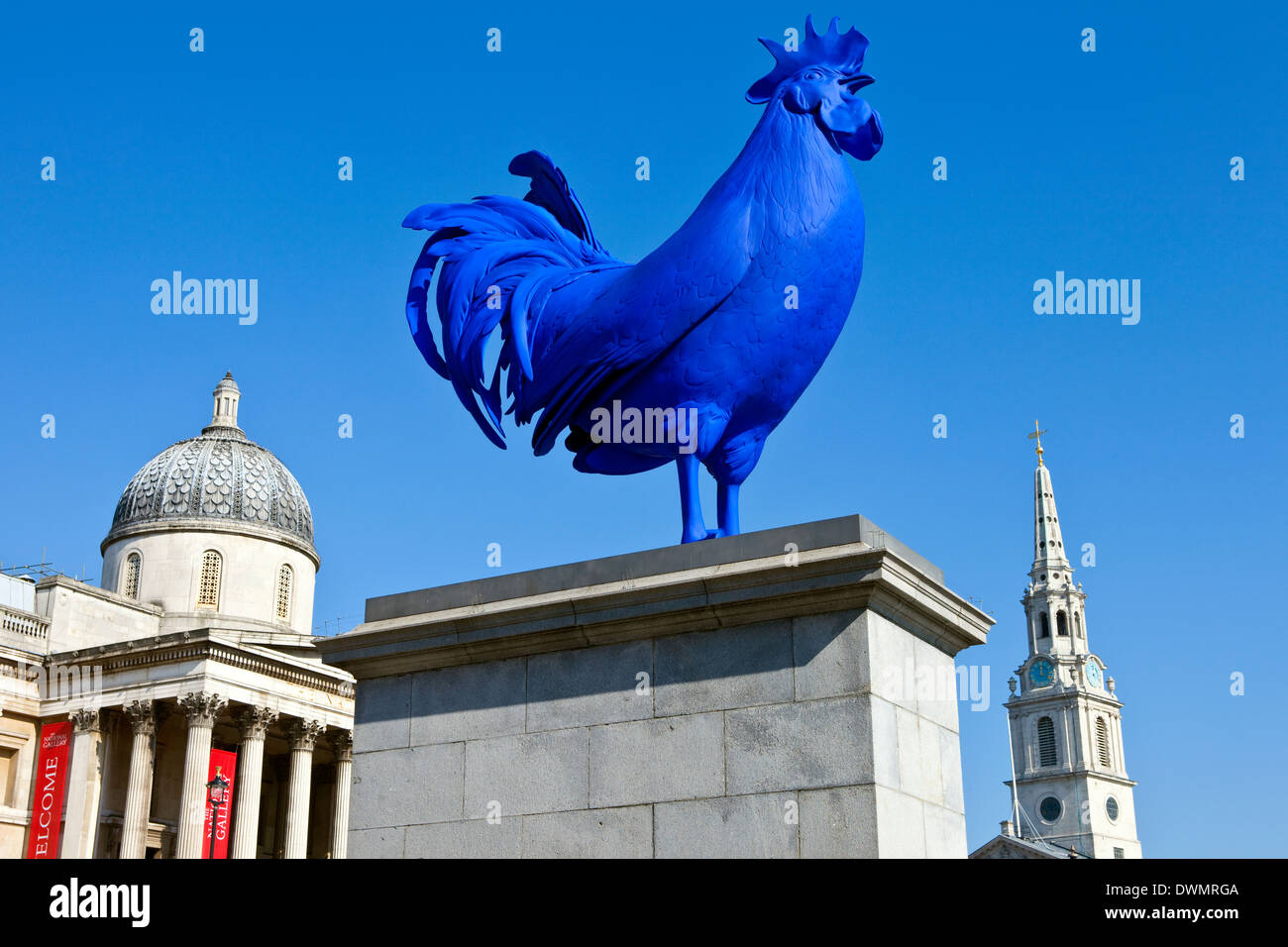 The Blue Cockerel on the fourth plinth in Trafalgar Square in London ...