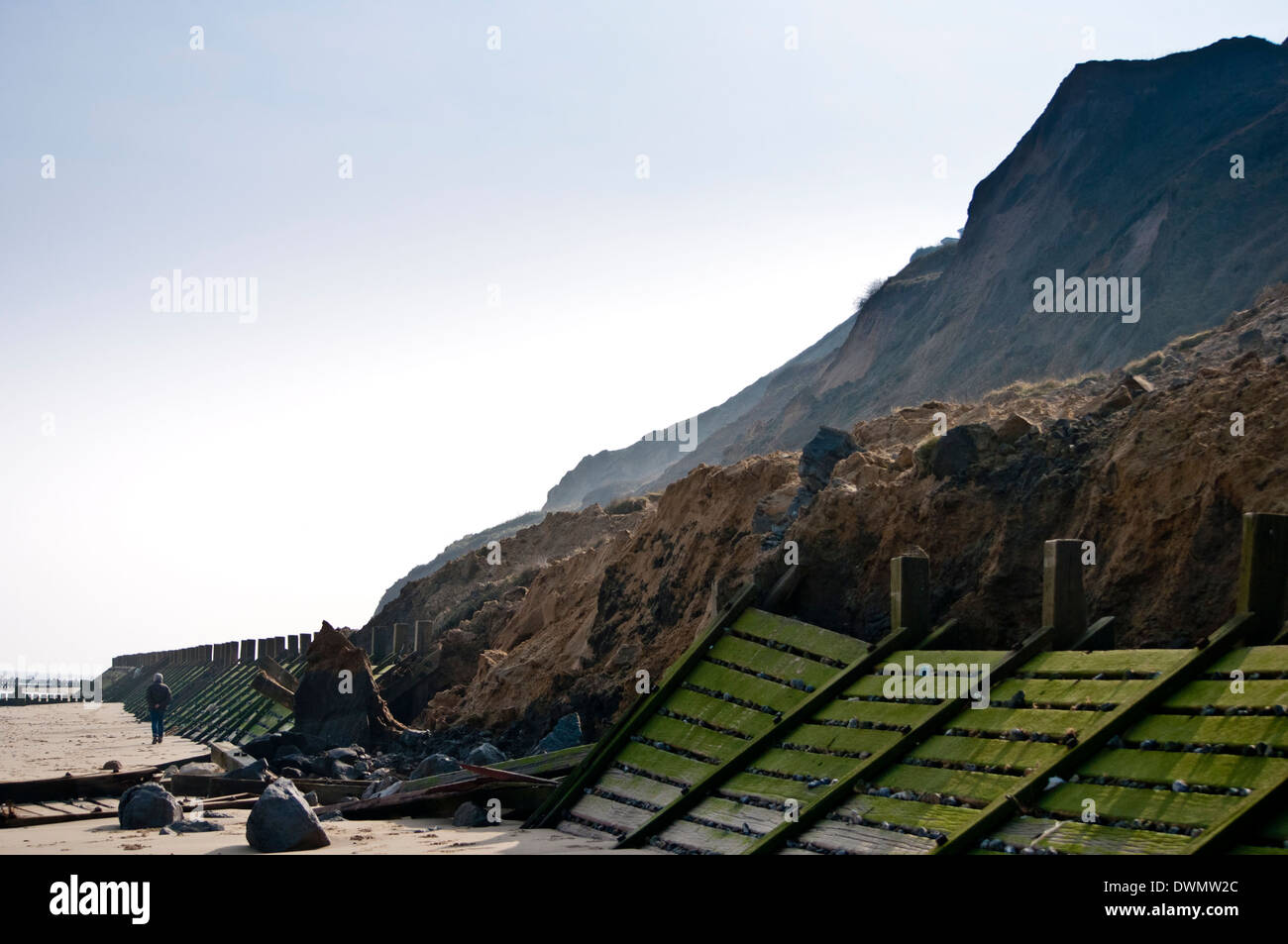 Landslide mud slide Mundesley costal erosion Norfolk mud cliffs breach ...