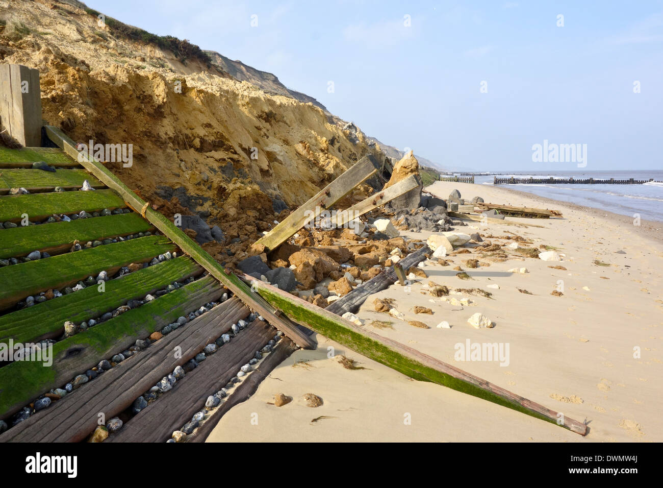 Landslide mud slide Mundesley costal erosion Norfolk mud cliffs breach ...