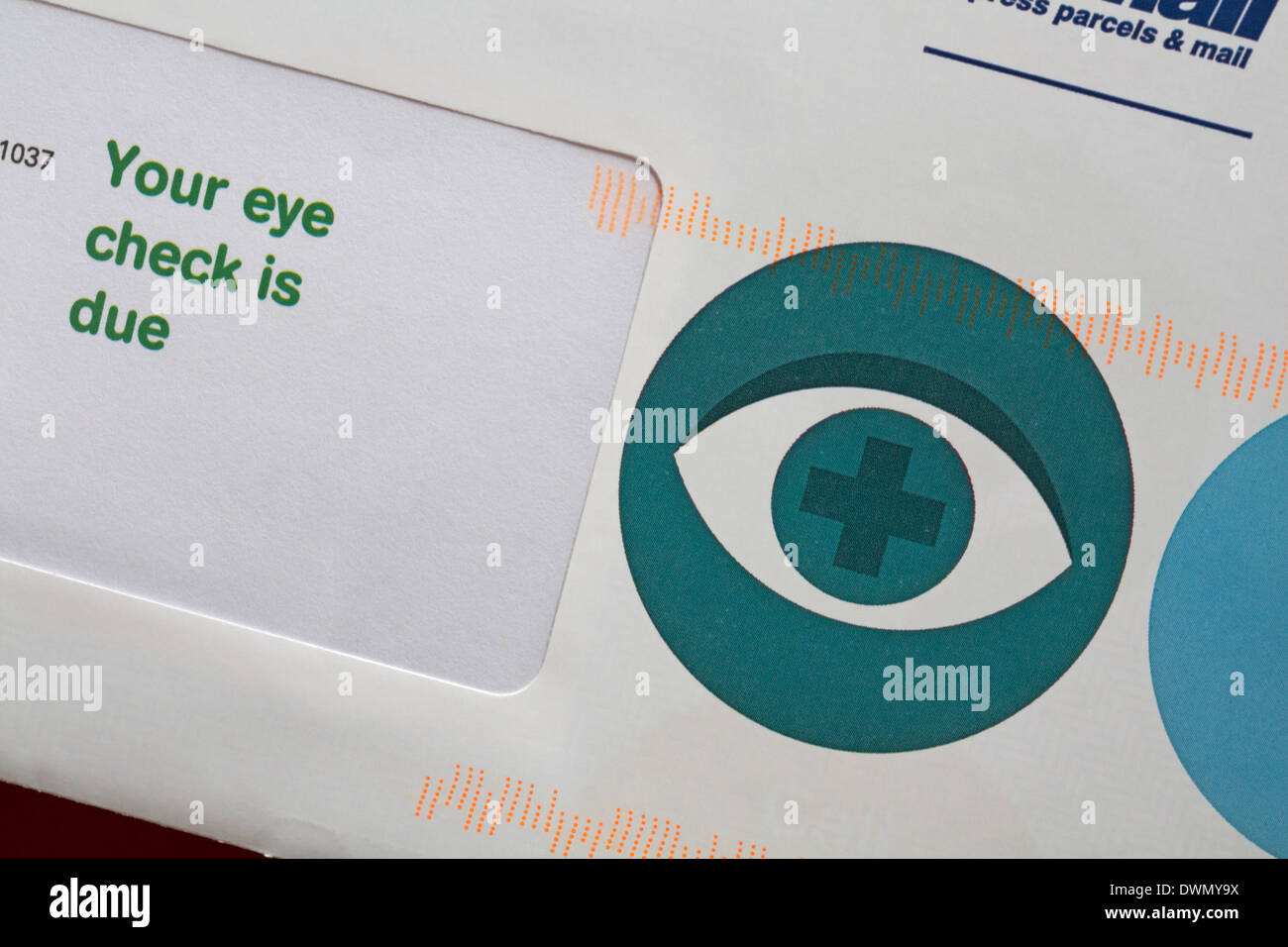 Your eye check is due - envelope from Opticians Stock Photo - Alamy
