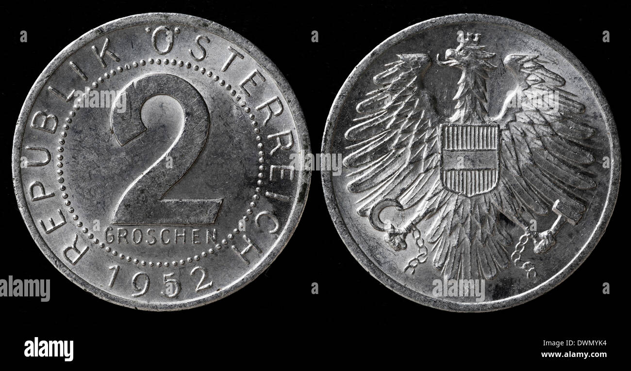 2 Groschen coin, Coat of arms, Austria, 1952 Stock Photo - Alamy