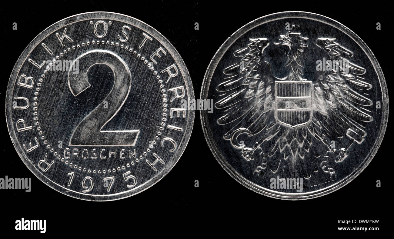 2 Groschen coin, Coat of arms, Austria, 1975 Stock Photo - Alamy