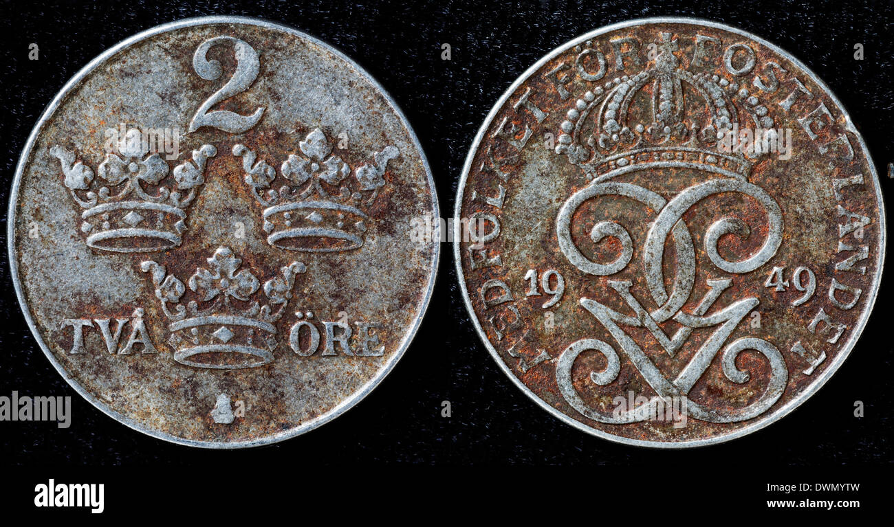 2 ore coin, King Frederik IX, Sweden, 1949 Stock Photo - Alamy