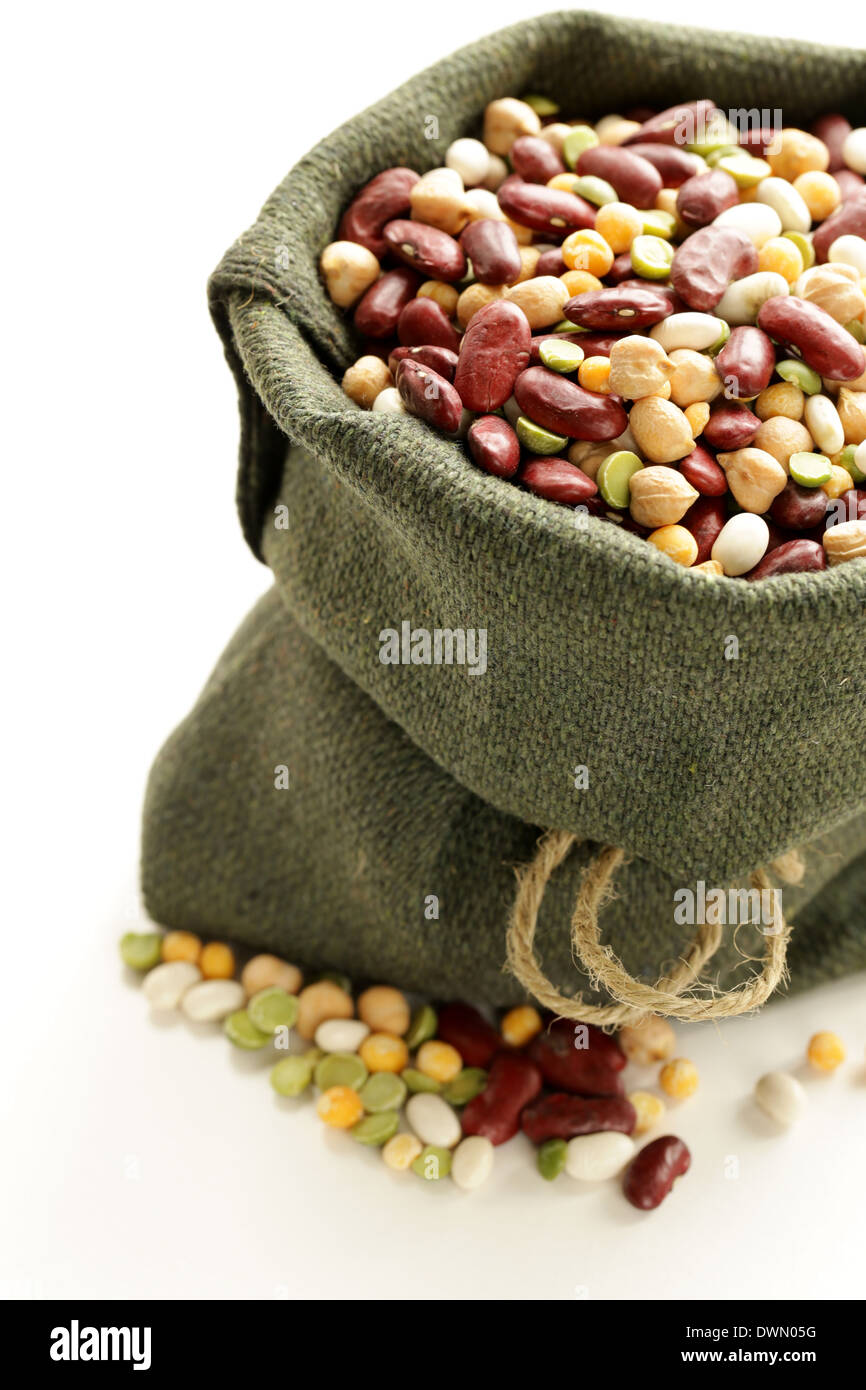 Assortment of different types of beans - red beans, chickpeas, peas ...
