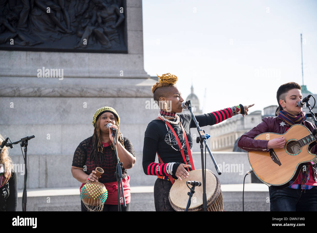 Women's band playing at Trafalgar Square for Woman's International Day ...
