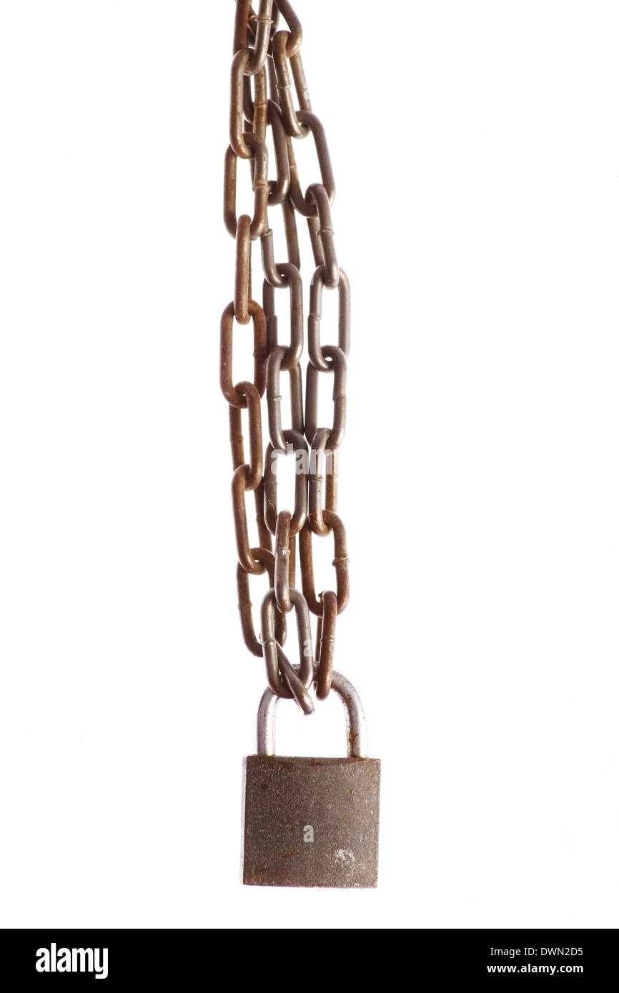 Color detail of some rusty chains and a lock, on white Stock Photo - Alamy
