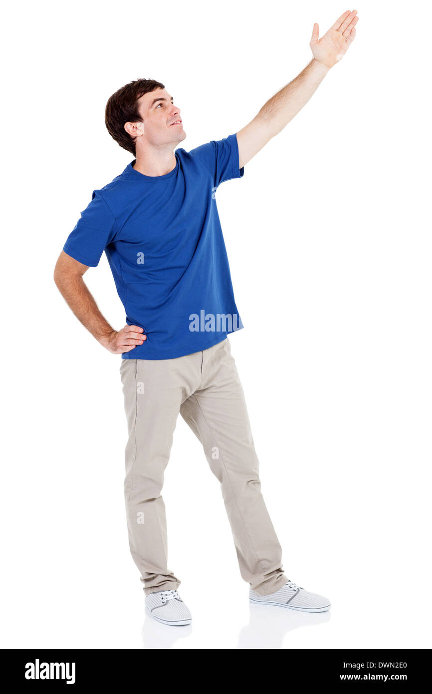 young man arm up on white background Stock Photo - Alamy