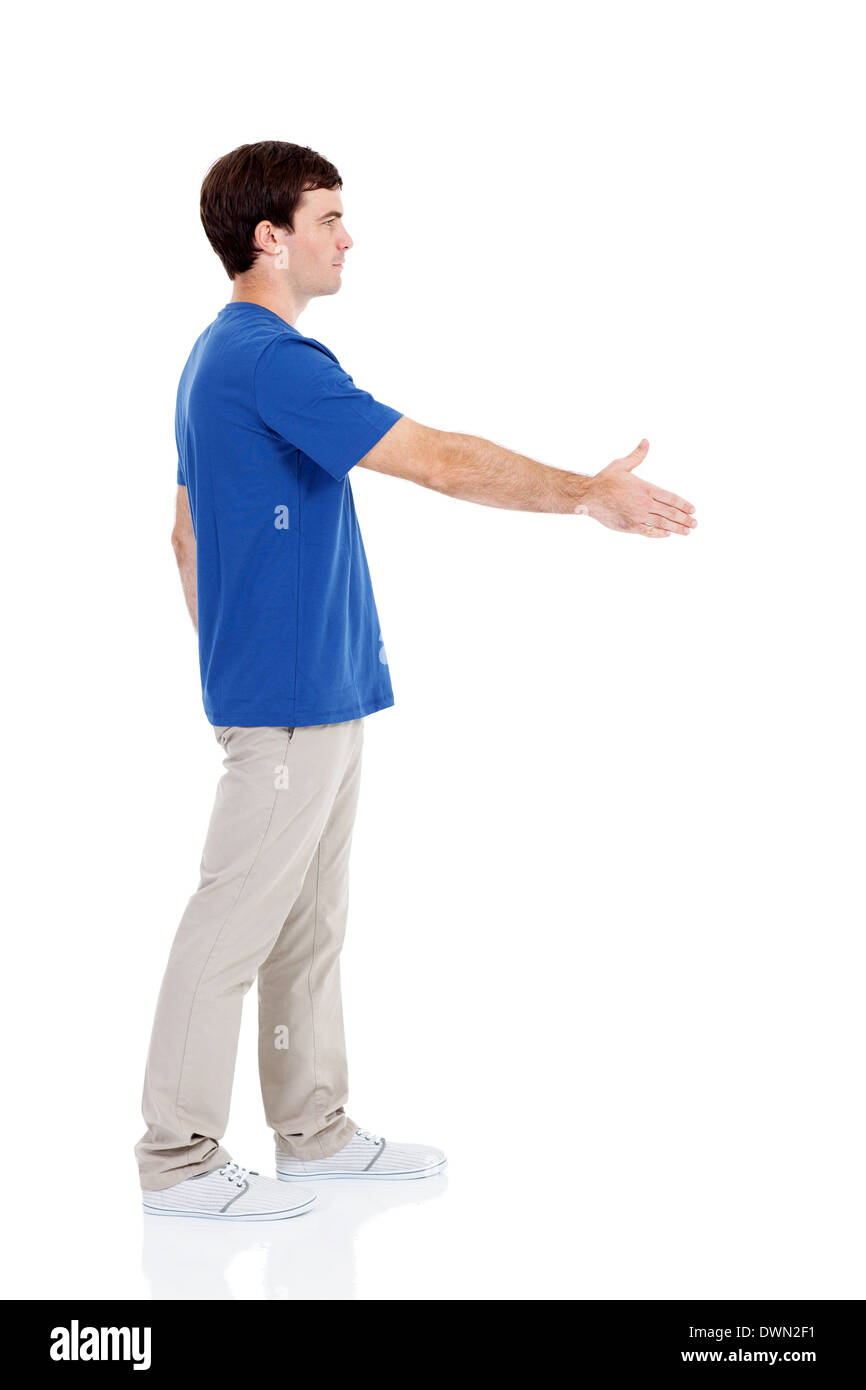 side view of casual young man handshake Stock Photo - Alamy