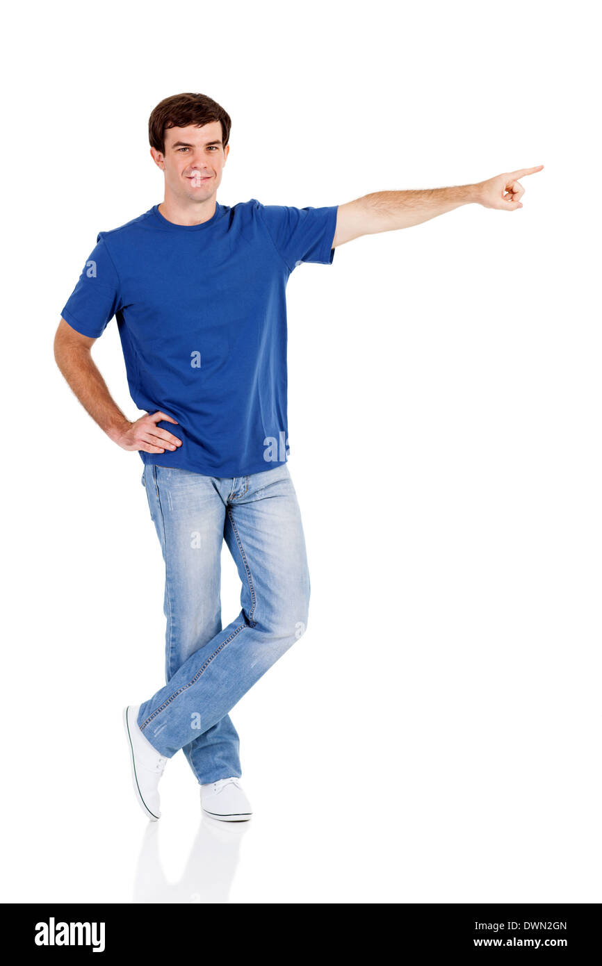 man pointing empty copy space isolated on white Stock Photo - Alamy