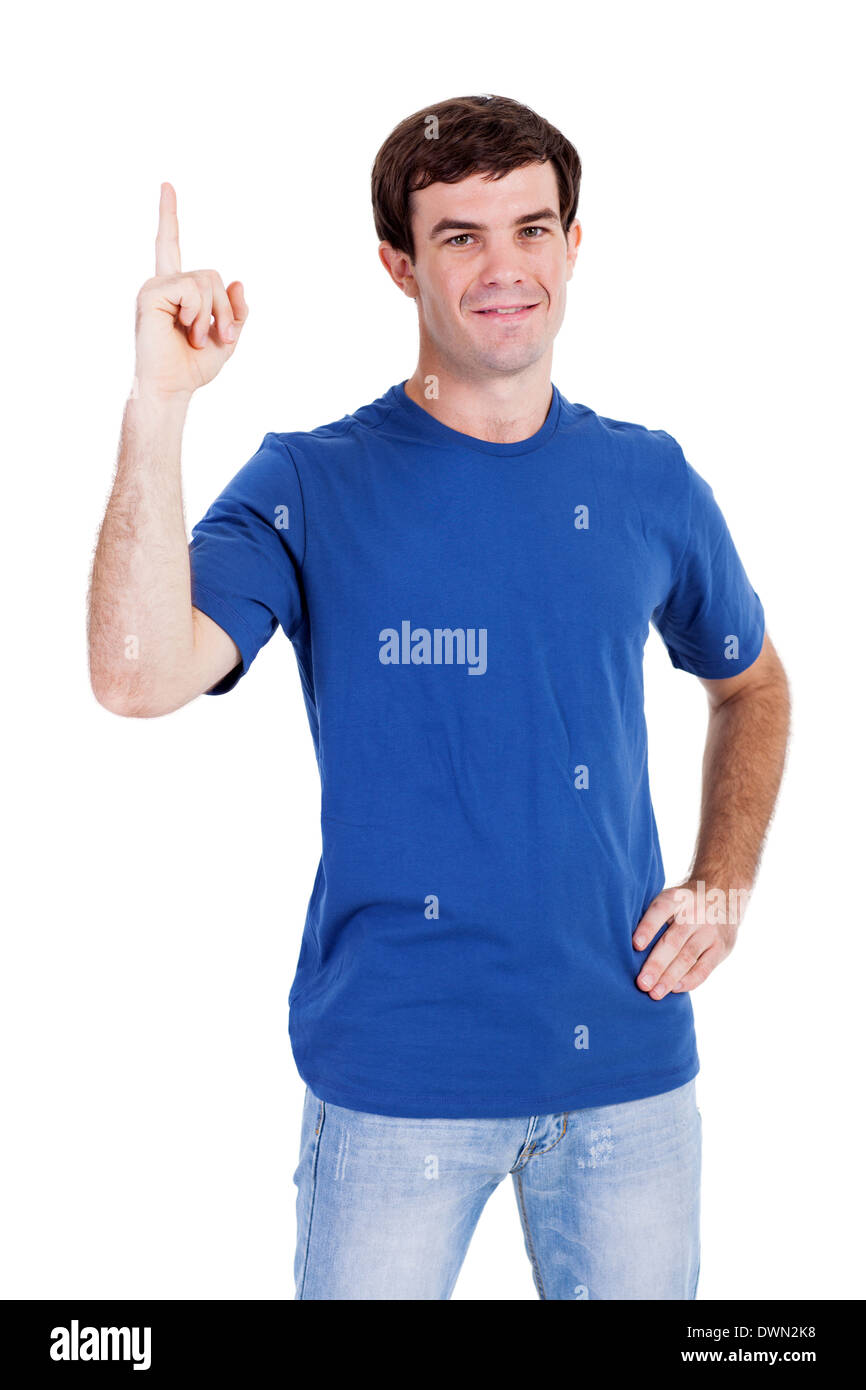portrait of handsome man pointing up on white background Stock Photo ...