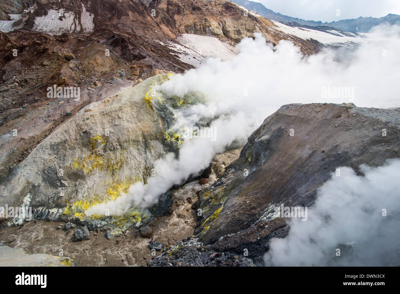 Smoking fumaroles on Mutnovsky volcano, Kamchatka, Russia Stock Photo ...