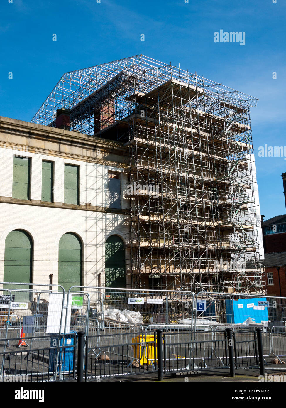 Scaffolding around the old town hall, Oldham, Greater Manchester, UK ...