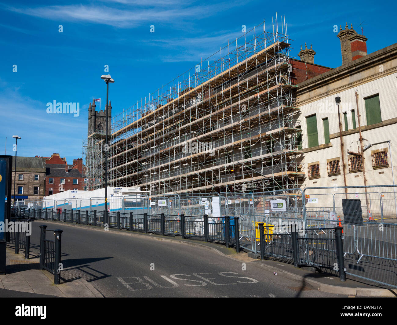 Scaffolding around the old town hall, Oldham, Greater Manchester, UK ...
