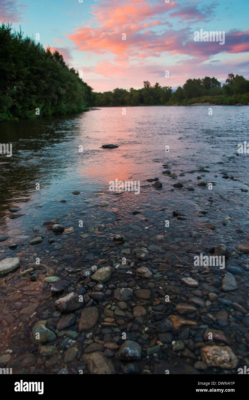 Pink clouds over the Bystraya River, Kamchatka, Russia, Eurasia Stock ...