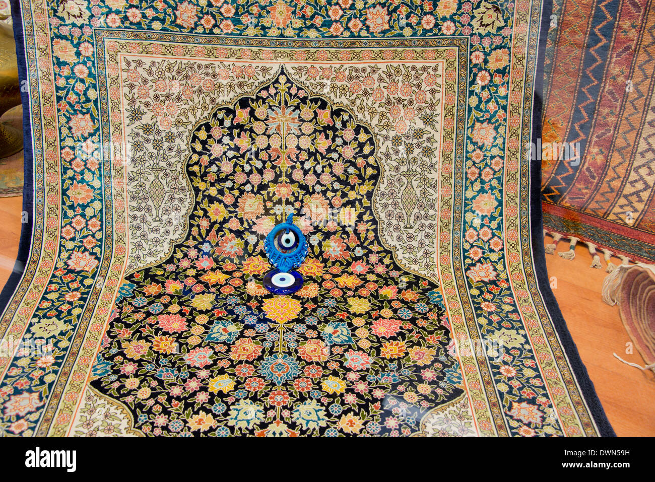 Asia, Turkey, Istanbul. Typical Turkish carpet workshop and store, rug ...