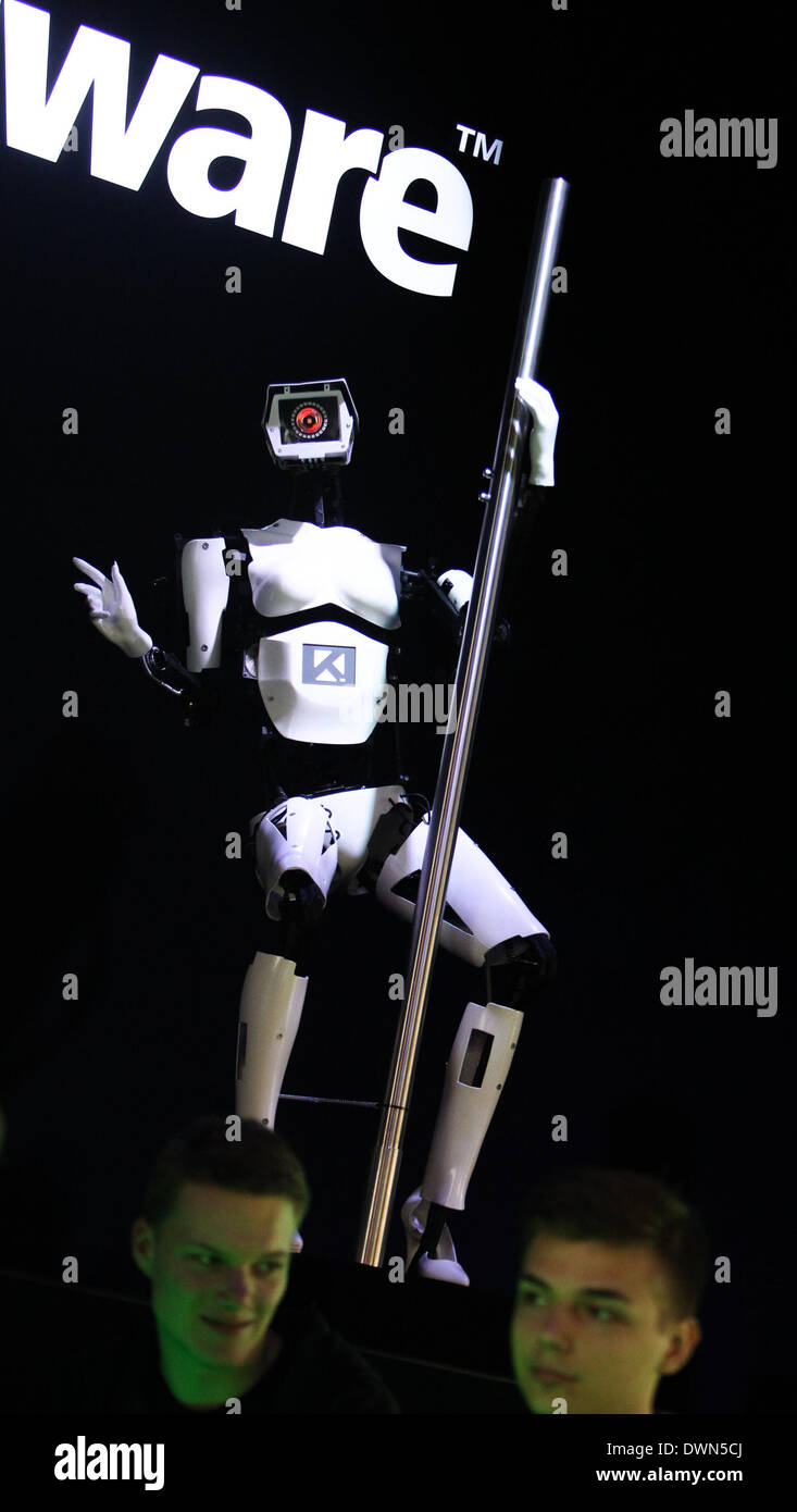 Hanover, Germany. 11th Mar, 2014. A humanoid robot performs pole dance ...