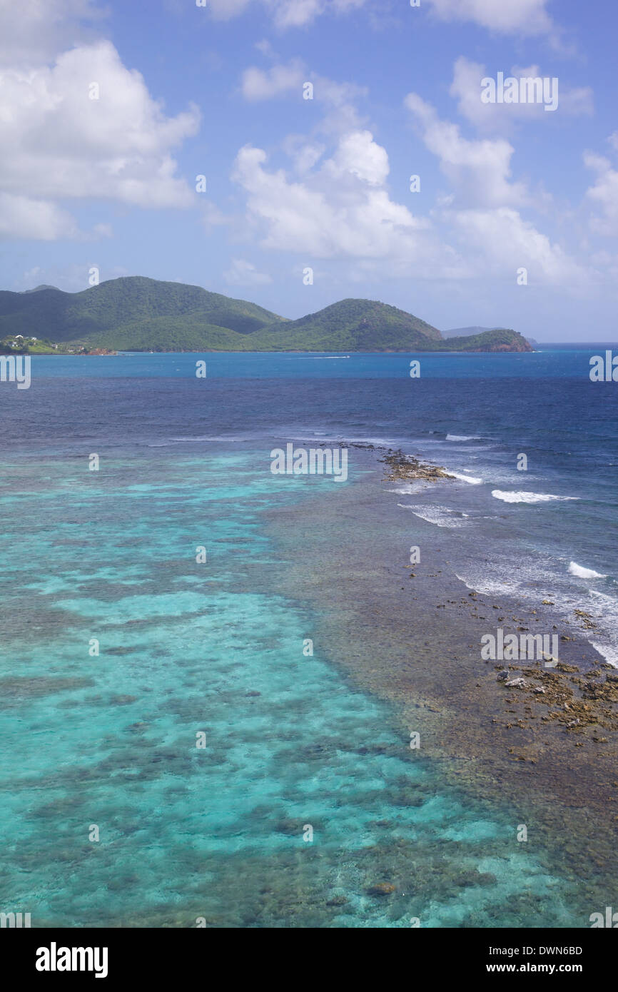 View over South Coast and coral reef, Antigua, Leeward Islands, West ...