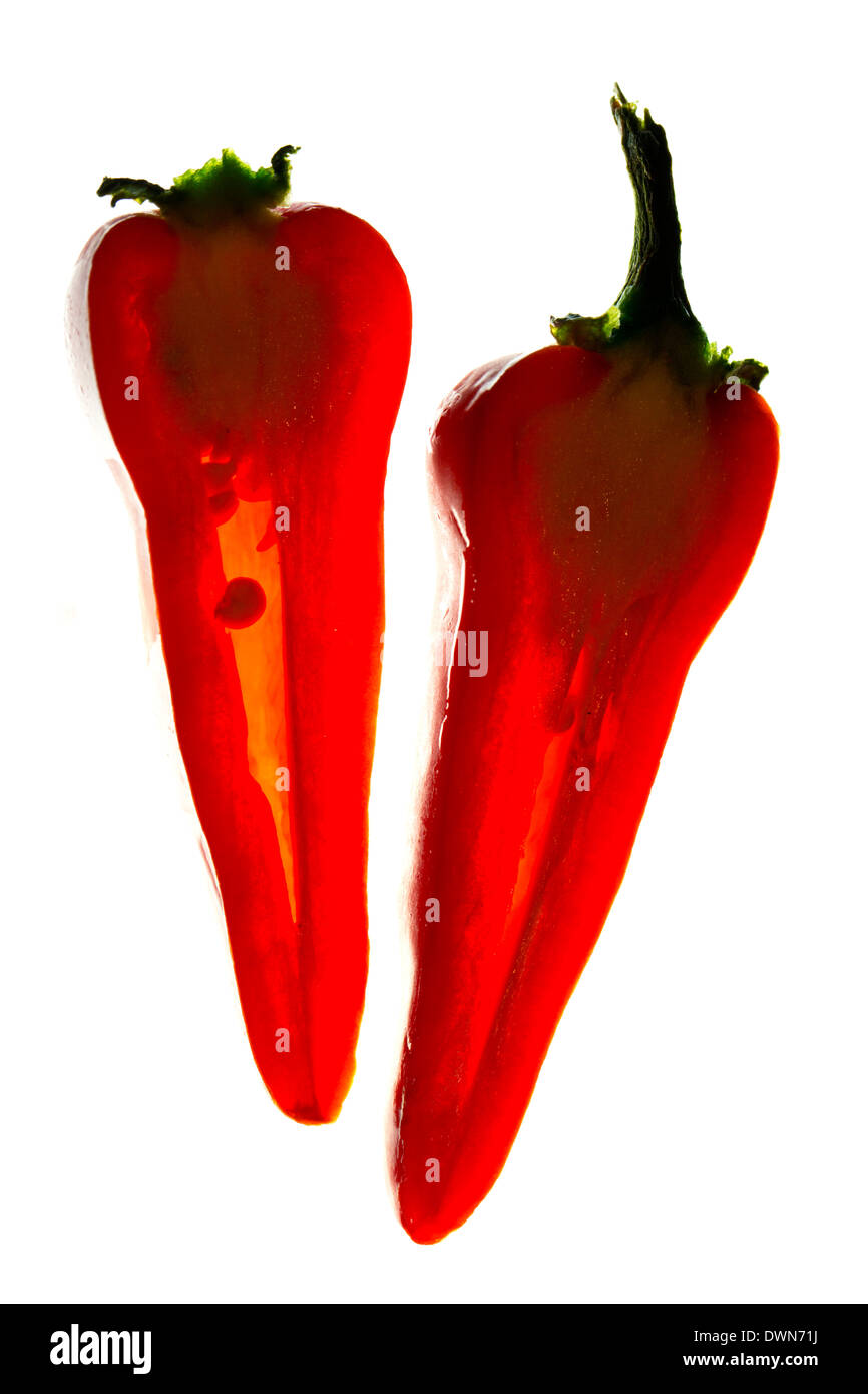 Two red peppers on a white background Stock Photo - Alamy