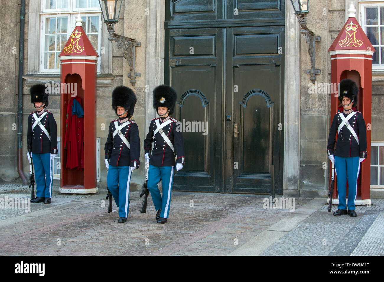 Daily changing of the Danish Royal Life Guards ceremony at Amelienborg ...