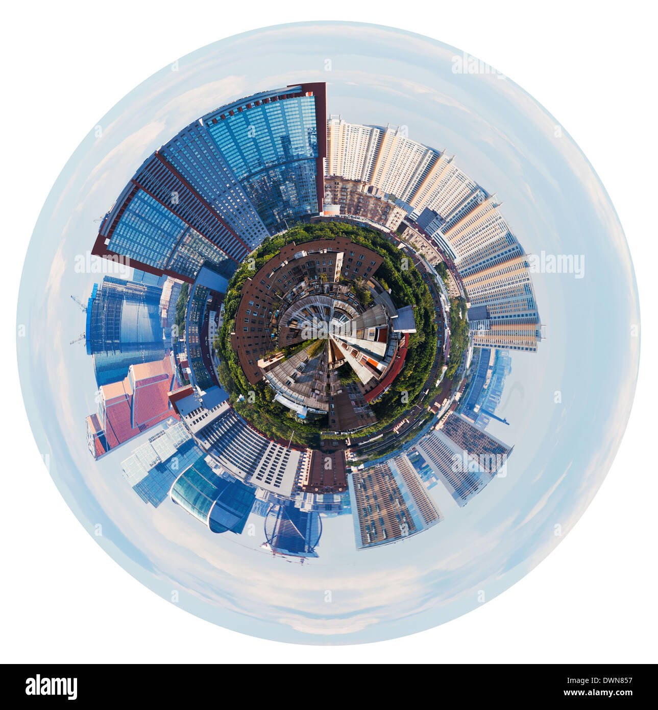 little planet - urban spherical view of Moscow with tower buildings ...