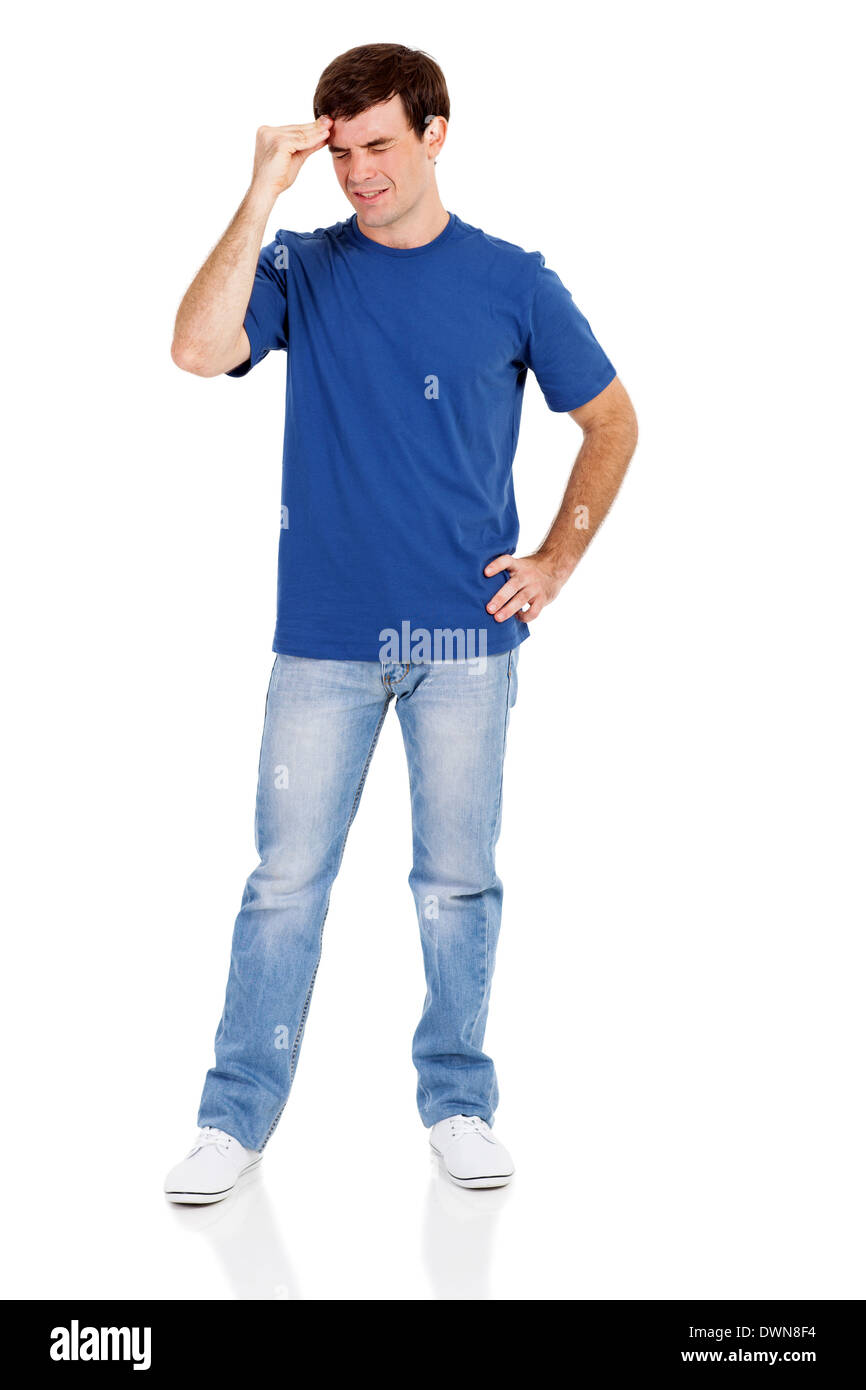 man having headache, standing on white background Stock Photo - Alamy