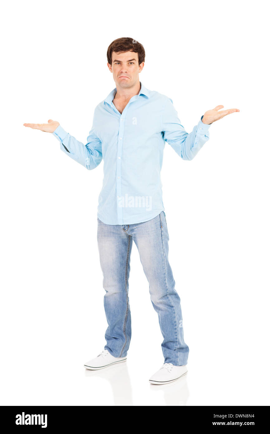 handsome man making i don't know sign on white background Stock Photo ...