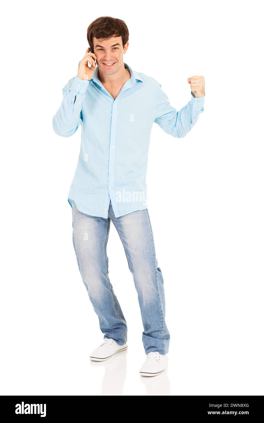 excited man talking on mobile phone isolated on white Stock Photo - Alamy