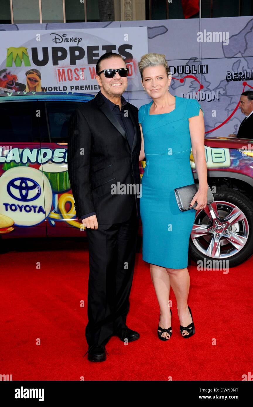 Los Angeles, California, USA. 11th Mar, 2014. Ricky Gervais, Jane ...