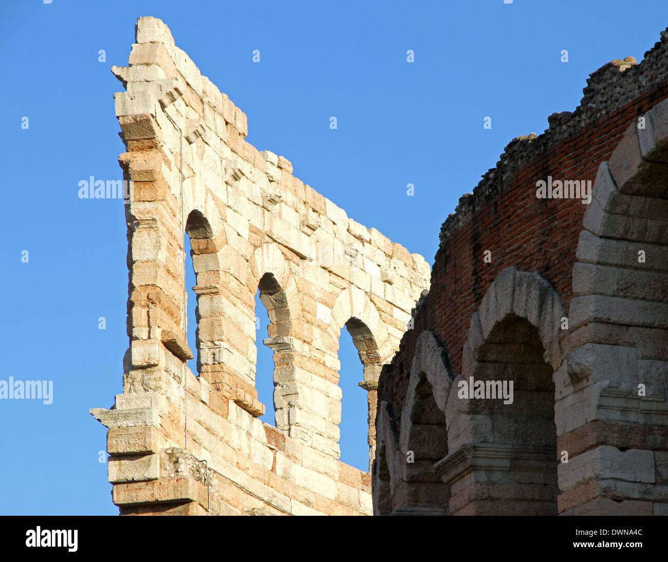 detail of the ancient Roman landmark building in brick and lime and ...