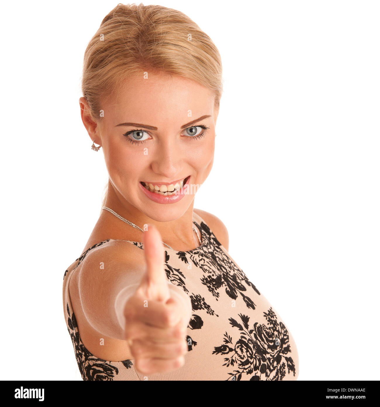 Beautiful woman with thumbs up, isolated over white background Stock ...