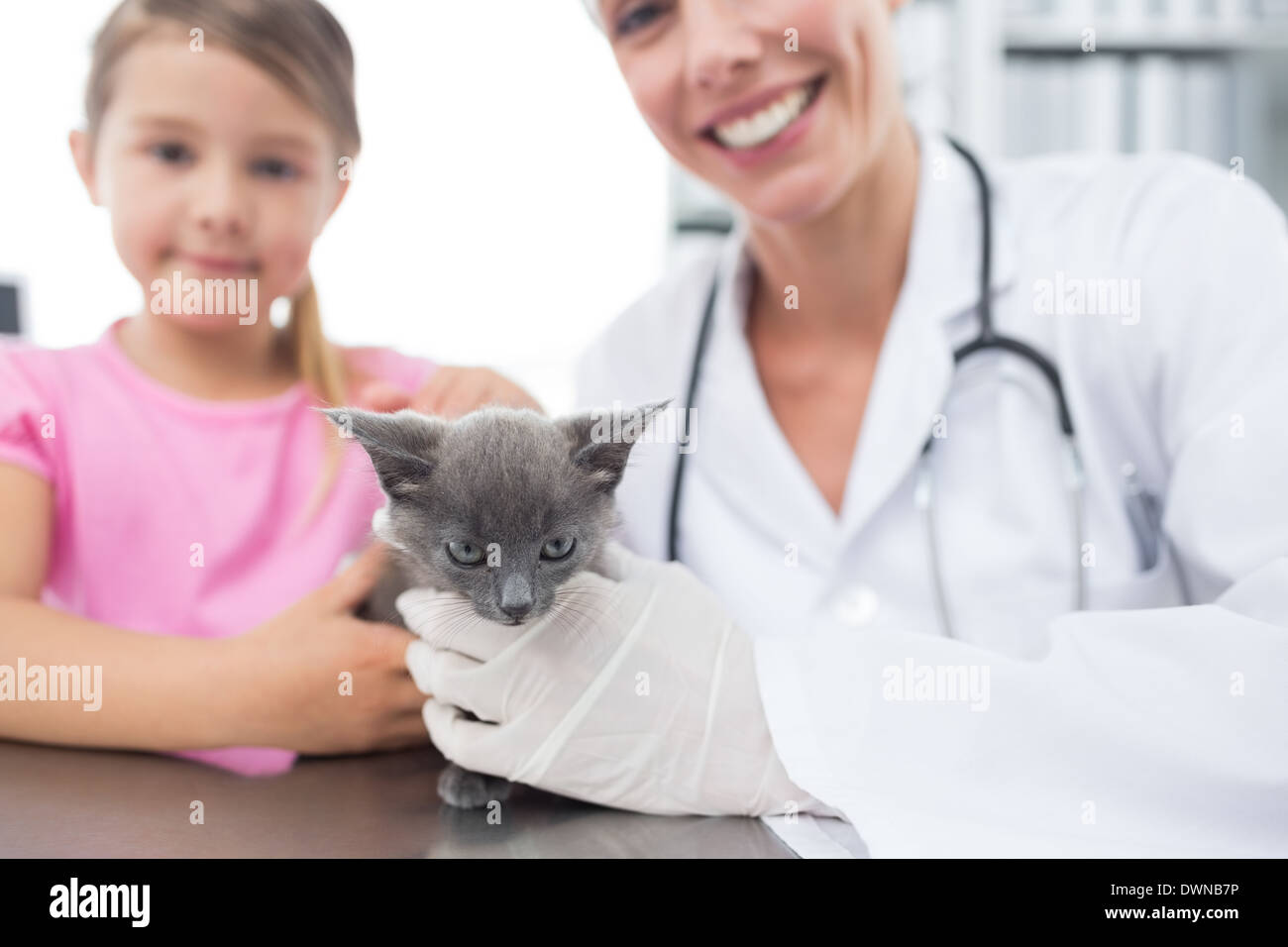 Veterinary and girl with kitten in hospital Stock Photo - Alamy
