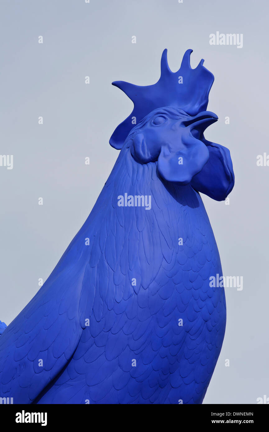 A giant blue cockerel sculpture by German artist Katharina Fritson on a ...