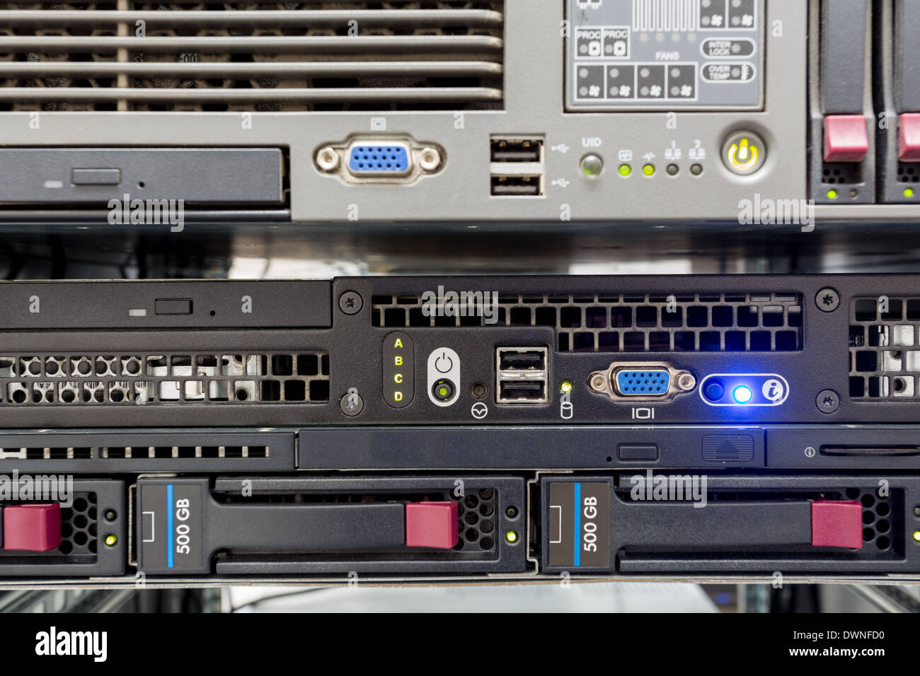 servers stack with hard drives in a datacenter for backup and data ...