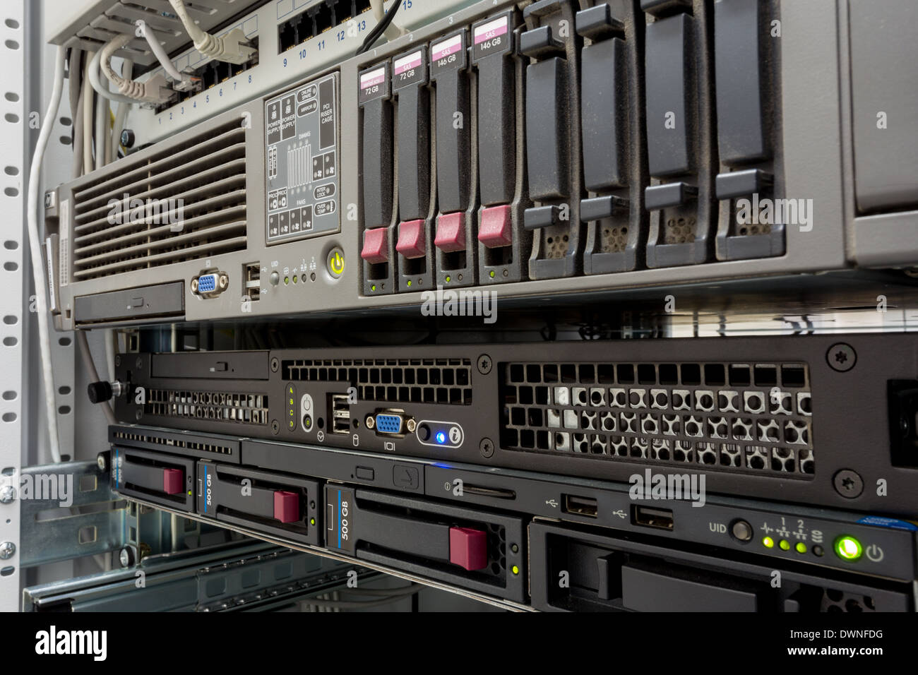 servers stack with hard drives in a datacenter for backup and data ...