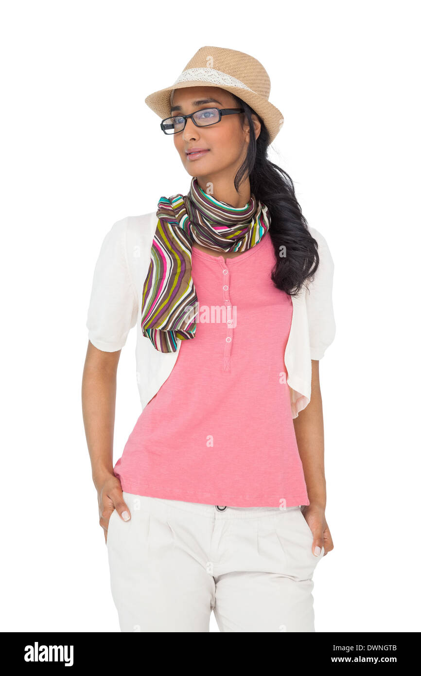 Cool young woman posing over white background Stock Photo - Alamy