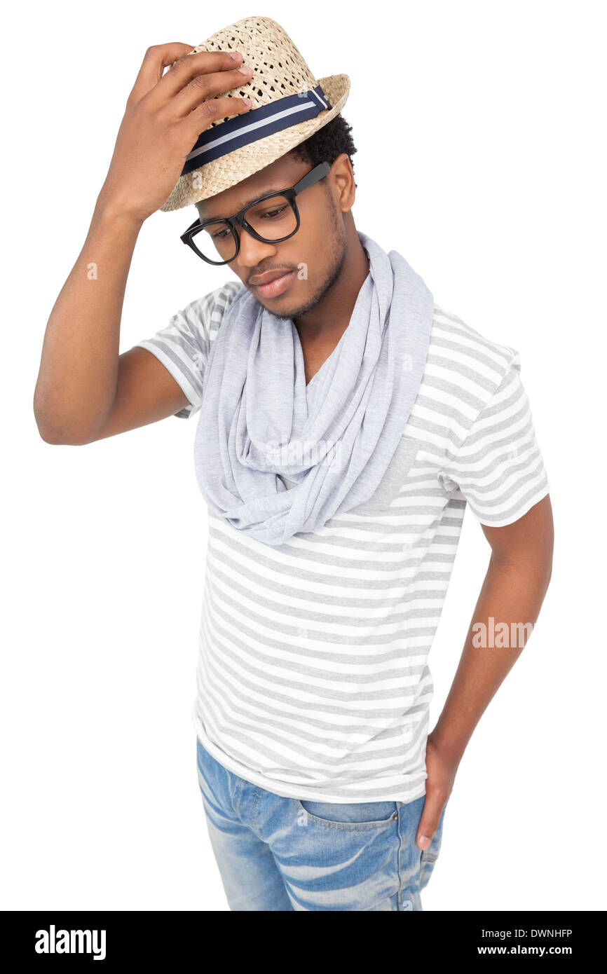 Serious man glasses hat looking hi-res stock photography and images - Alamy