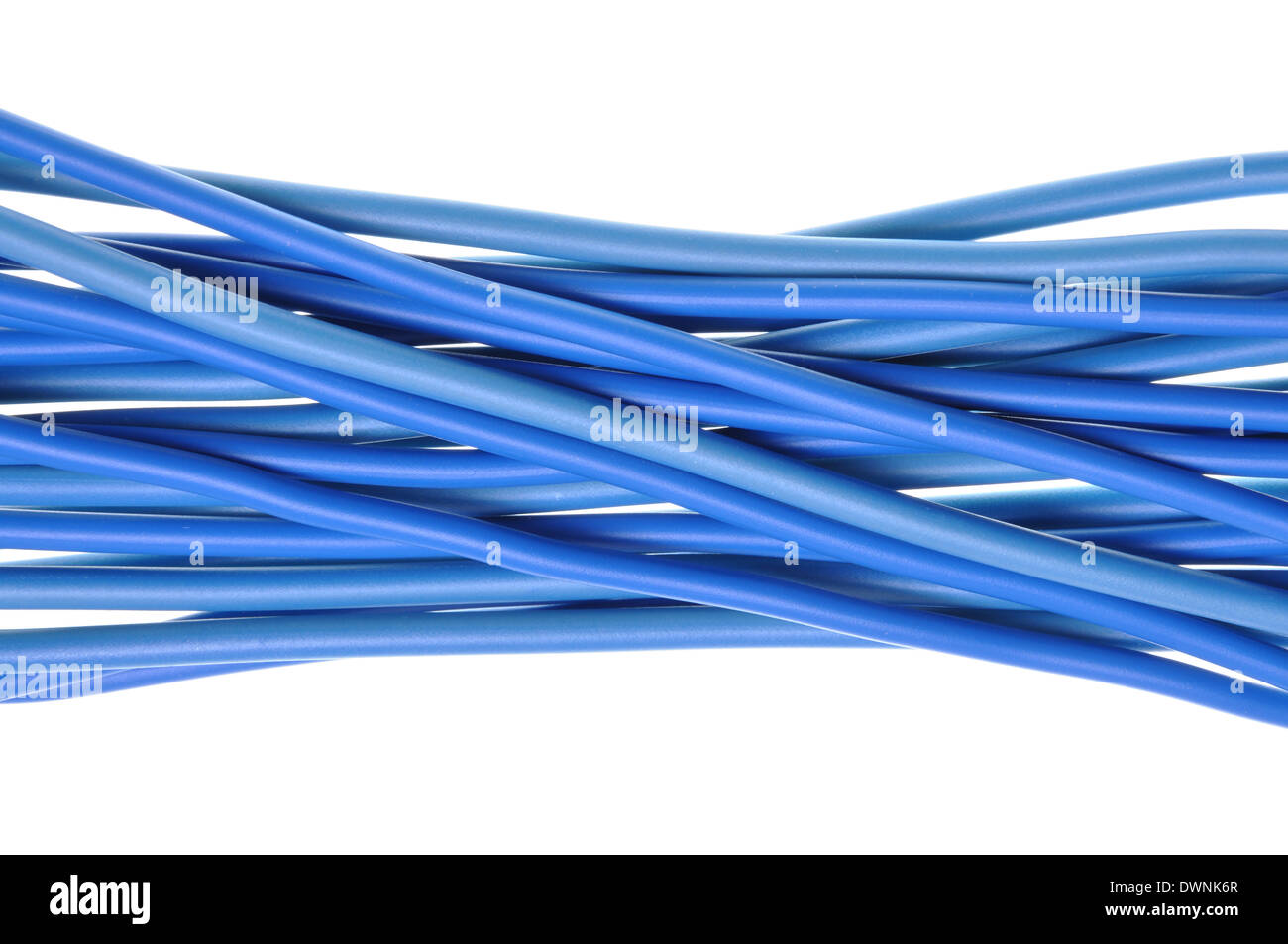 Blue power cables lines isolated on white background Stock Photo - Alamy