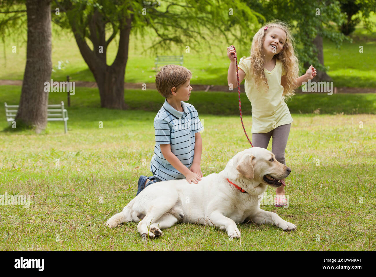 Two kids and dog hi-res stock photography and images - Alamy