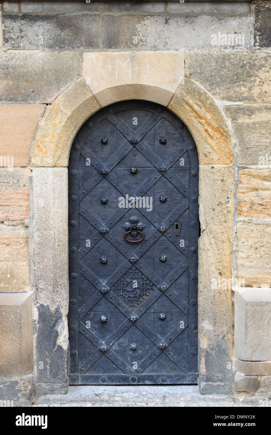 Medieval front door in the downtown of Prague, Czech Republic Stock ...